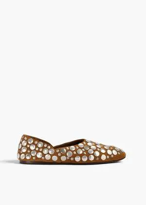 Khaite Jane Flat In Suede With Silver Studs - Caramel