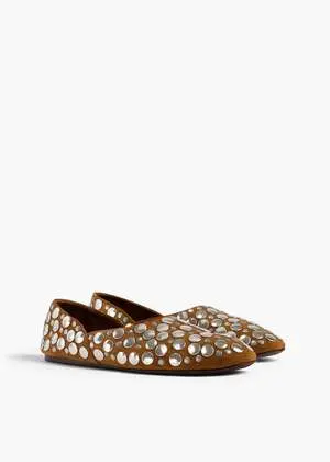 Khaite Jane Suede Flats With Studs - Caramel