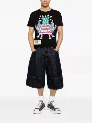 PDF Contrast-stitch Denim Shorts