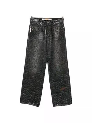 PDF Leopard Print Denim Jeans - Black