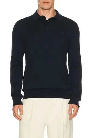 Polo Ralph Lauren Long Sleeve Merino Wool Button Placket Polo Sweater