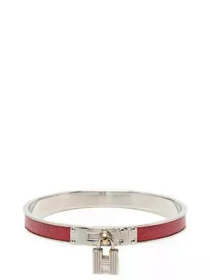 Hermès 2010-2025 Leather Kelly H Cadena Lock Bangle Bracelet Costume Bracelet - Red