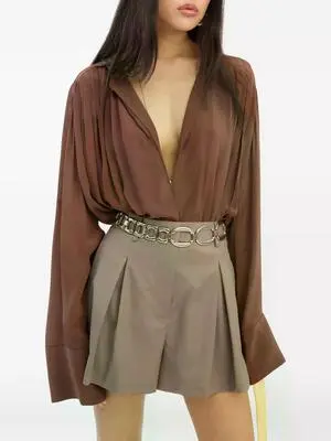ROTATE BY BIRGER CHRISTENSEN Pleated Long-sleeve Blouse - Brown
