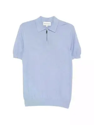 Eric Bompard Zipped Pique-knit Polo Shirt - Blue
