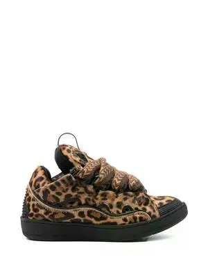 LANVIN Curb Animal-print Lace-up Sneakers - Neutrals