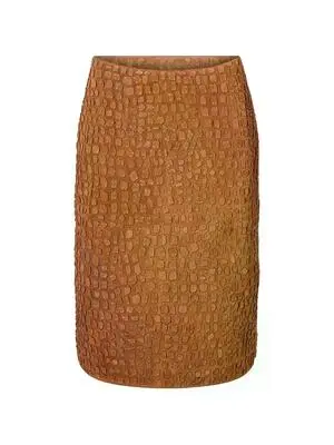 YVES SALOMON Crocodile-effect Midi Skirt - Brown