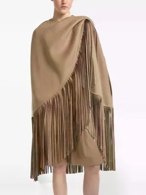YVES SALOMON Asymmetrical Fringed Cape