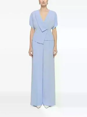 NISSA V-neck Crepe Top - Blue