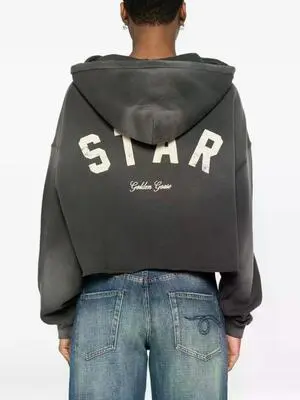 GOLDEN GOOSE Cropped Logo Print Hoodie - Grey
