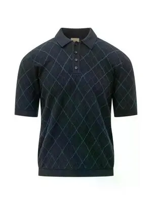 RAKKI Diamond-pattern Intarsia Polo Shirt - Blue
