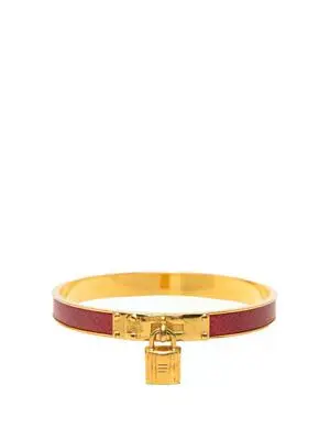 Hermès 2000-2025 Gold Plated Epsom Kelly Cadena Lock Bangle Bracelet Costume Bracelet - Red