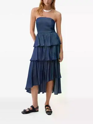 Liu Jo Asymmetrical Ruffled Midi Dress In Chambray Denim