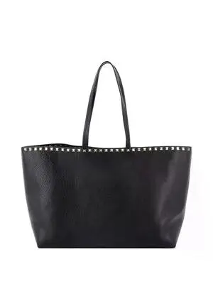 Valentino Garavani Rockstud Shopper Leather Large Tote Bag - Black