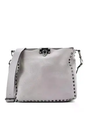 Valentino Garavani Rockstud Flip Lock Messenger Bag Leather Small Crossbody Bag - Grey