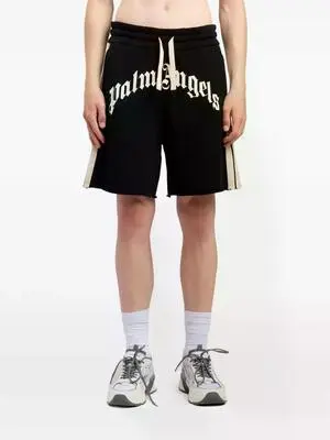 Palm Angels Curved Logo Track Shorts - Black