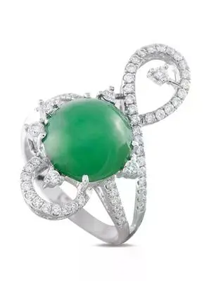 LB EXCLUSIVE Diamond And Jade Curved-design Ring - Silver