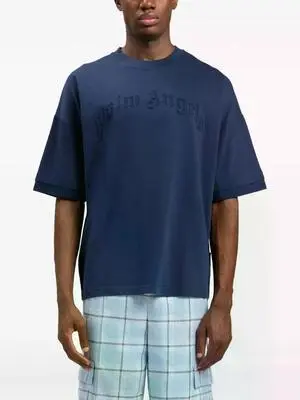 Palm Angels Embroidered Curved-logo Double T-shirt - Blue
