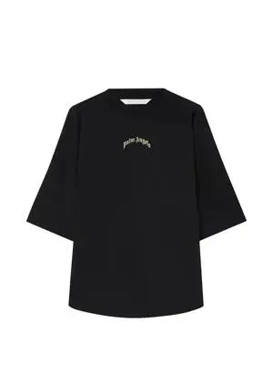 Palm Angels Curved-logo Crew-neck T-shirt - Black