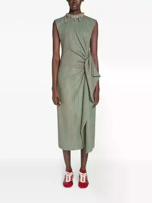 Dries Van Noten Pinstripe Ruffle Midi Dress