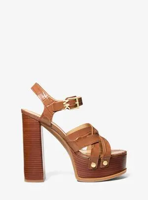 Michael Kors Nora Crocodile Embossed Leather Platform Sandal