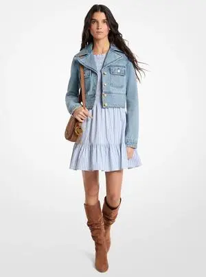 Michael Kors Cropped Denim Jacket With Notched Lapels - Blue