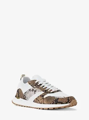 Michael Kors Jesse Stretch Knit And Snake Embossed Trainer - Brown