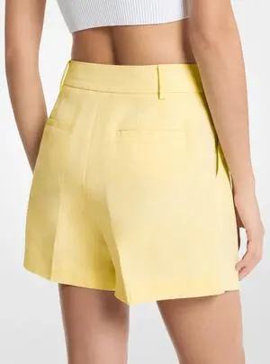 Michael Kors Pleated Linen And Cotton Blend Tailored Shorts - Yellow