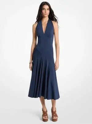 Michael Kors Stretch Matte Jersey Halter Midi Dress - Blue