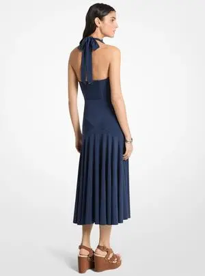 Michael Kors Stretch Matte Jersey Halter Midi Dress - Blue