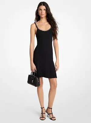 Michael Kors Chain-embellished Stretch Knit Tank Dress - Black