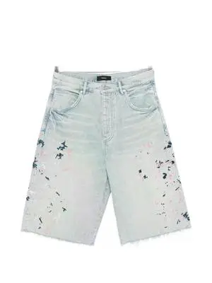 PURPLE BRAND Paint Splatter Frayed Shorts - Blue