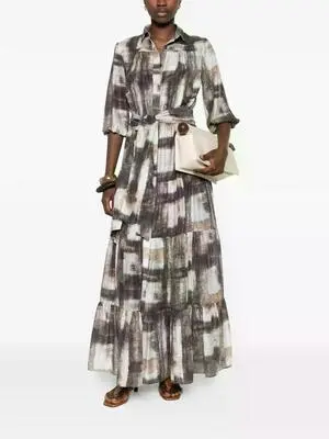 Kiton Tie-waist Tiered Maxi Dress