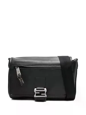 Fendi Flux Buckle Leather Messenger Bag - Black