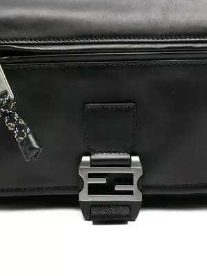 Fendi Flux Buckle Leather Messenger Bag - Black