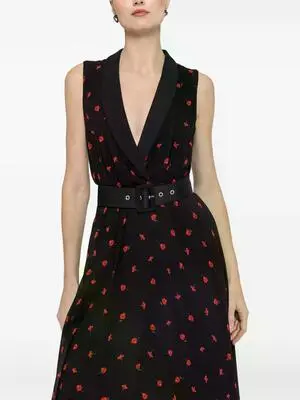 NISSA Belted Floral Midi Dress - Black