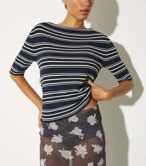 Max & Co. Stripe Boat-neck Crop Top - Blue