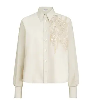 Brunello Cucinelli Cotton-blend Embroidered Poplin Shirt