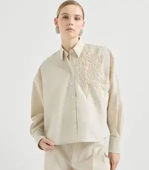Brunello Cucinelli Cotton-blend Embroidered Poplin Shirt