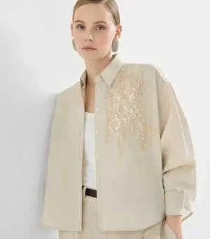 Brunello Cucinelli Cotton-blend Embroidered Poplin Shirt