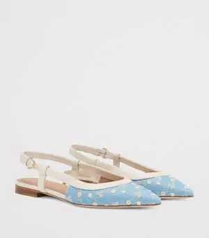 MALONE SOULIERS Denim-leather Tate Slingback Flats - Blue