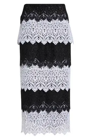 Carolina Herrera Layered Lace Pencil Skirt - Black/white