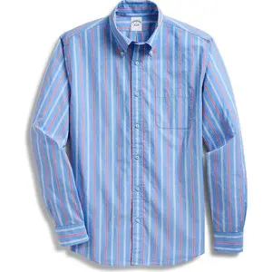Brooks Brothers Friday Regular Fit Stripe Cotton Poplin Button-down Shirt - Palace Blue Cardinal Stripe