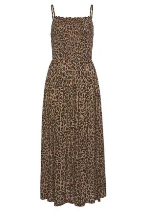 LASCANA Smocked Print Midi Dress