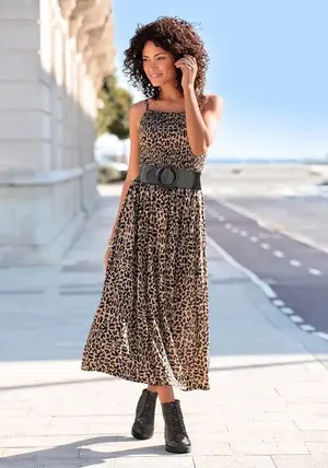 LASCANA Smocked Print Midi Dress