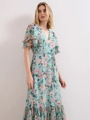 PHASE EIGHT Violet Floral V-neck Maxi Dress