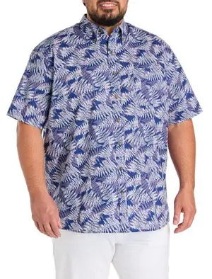 HARBOR BAY BY DXL Big & Tall Easy-care Fern Patterned Sport Shirt - Blue Multi