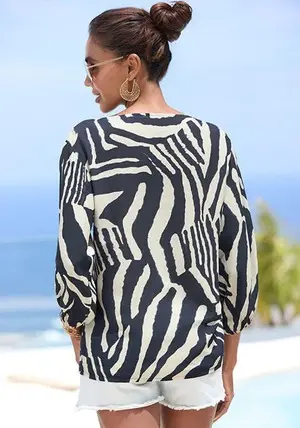 LASCANA Abstract Print Boat Neck Blouse