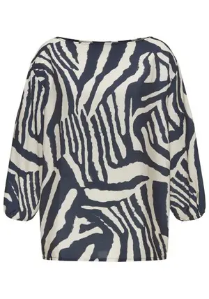 LASCANA Boat Neck Abstract Print Balloon Sleeve Blouse