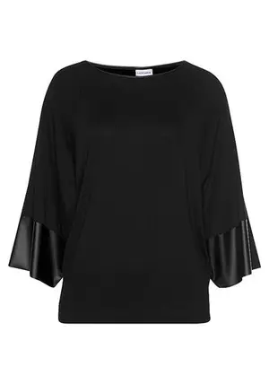 LASCANA Dolman Sleeve Leather Trim Top
