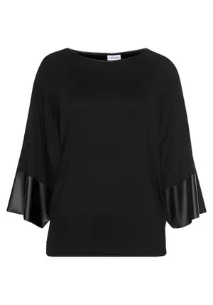 LASCANA Dolman Sleeve Leather Trim Top